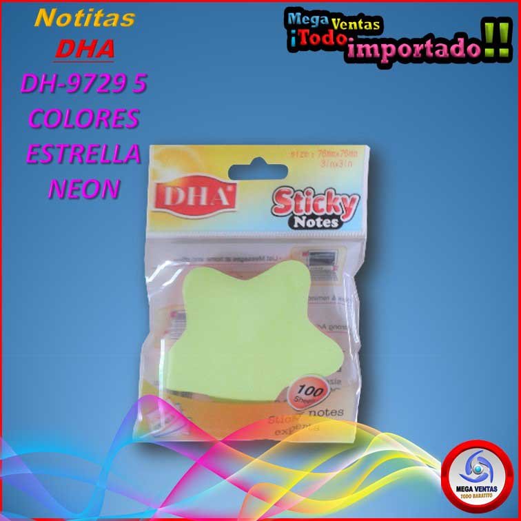 NOTITAS ADHESIVAS DHA DH-9729 NEON 5 COLORES ESTRELLA